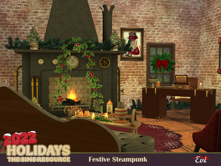 The Sims Resource - Festive Steampunk Livingroom_TSR only CC
