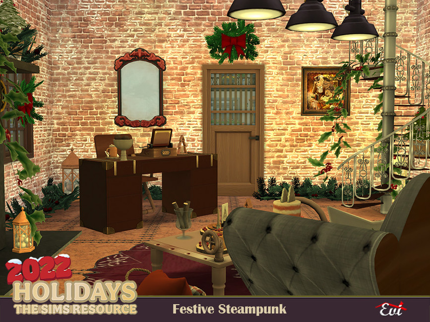 The Sims Resource - Festive Steampunk Livingroom_TSR only CC