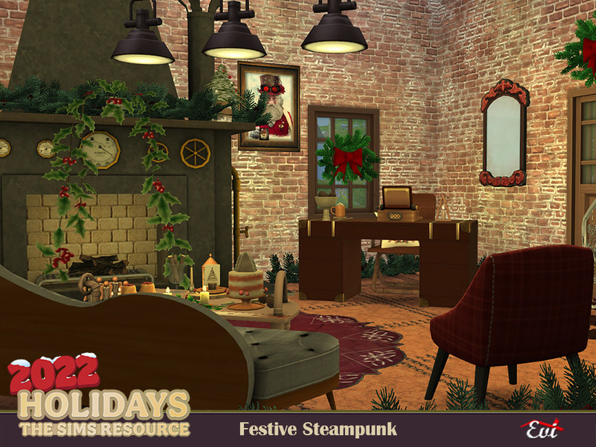 The Sims Resource - Festive Steampunk Livingroom_TSR only CC
