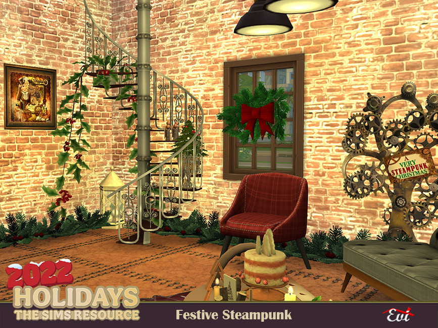 The Sims Resource - Festive Steampunk Livingroom_TSR only CC