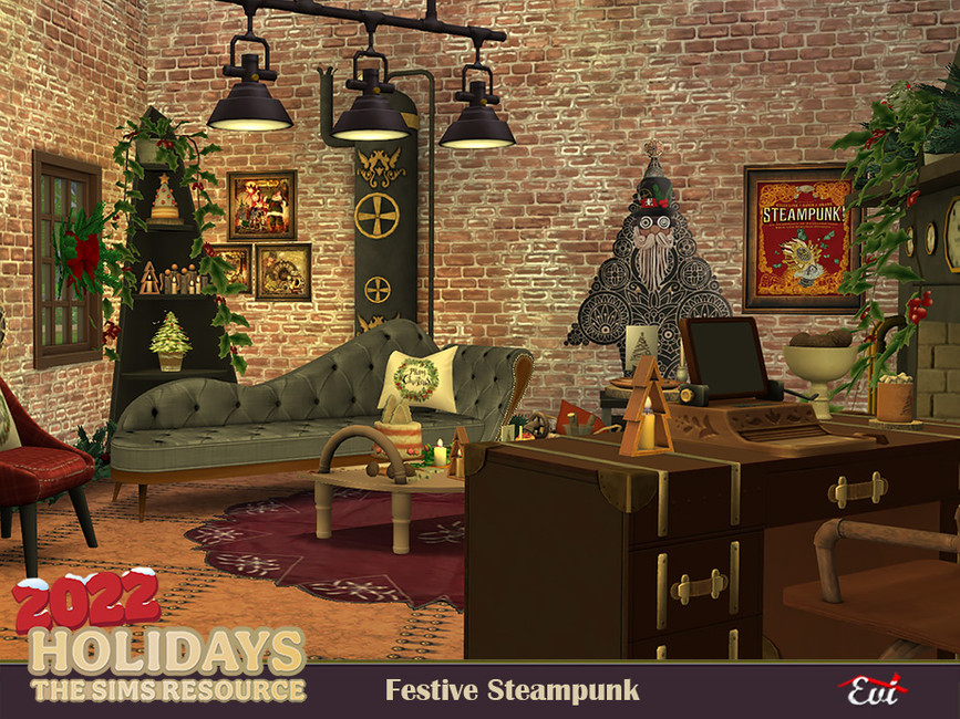 The Sims Resource - Festive Steampunk Livingroom_TSR only CC