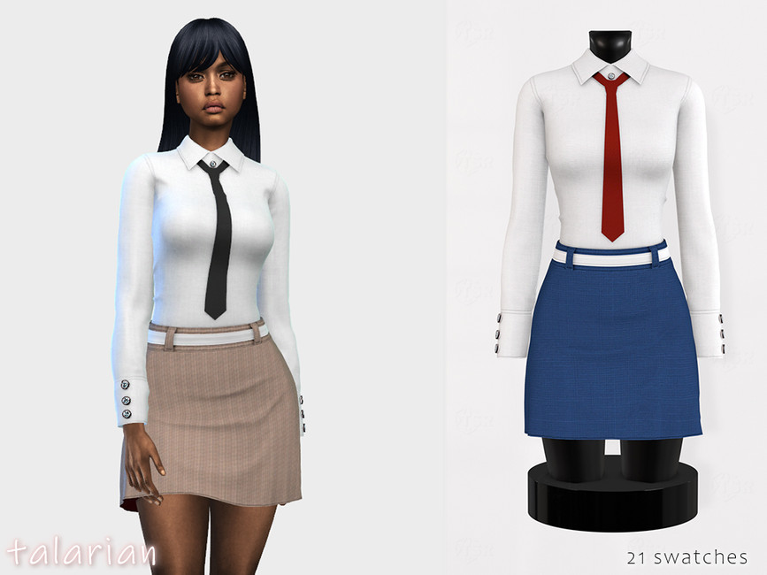 The Sims Resource - Charlie Shirt with a Tie and Skirt Set