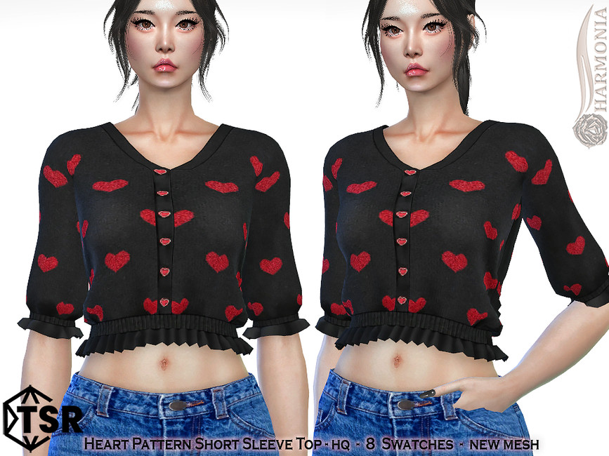 The Sims Resource - Heart Pattern Short Sleeve Top