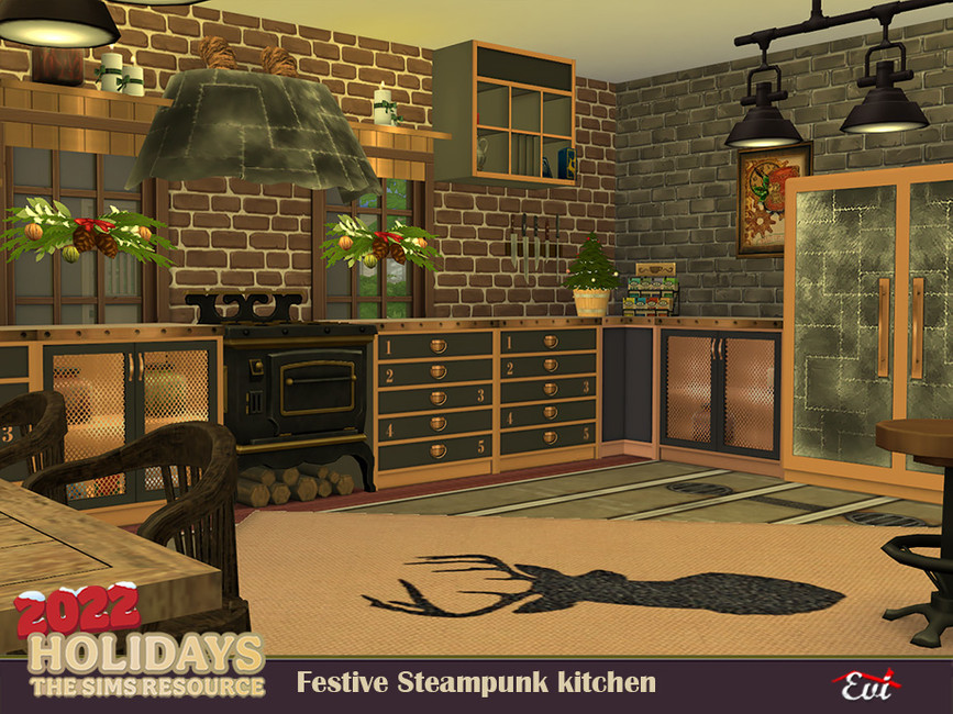 The Sims Resource - Festive Steampunk kitchen_TSR only CC