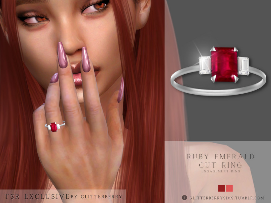 The Sims Resource - Ruby Emerald Cut Engagement Ring