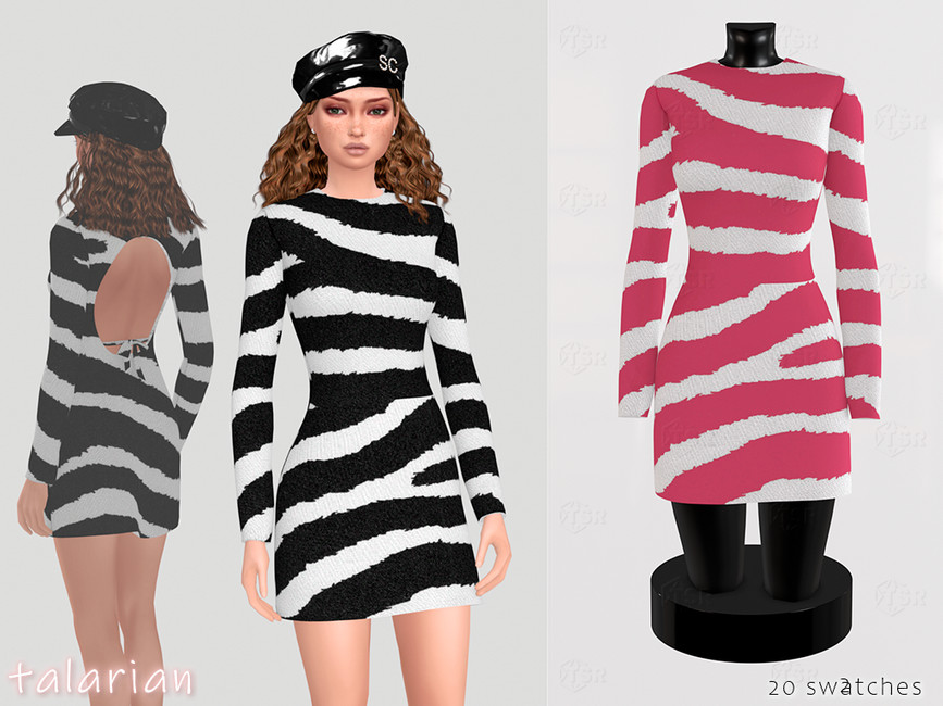 The Sims Resource - Mary open back mini dress in zebra print