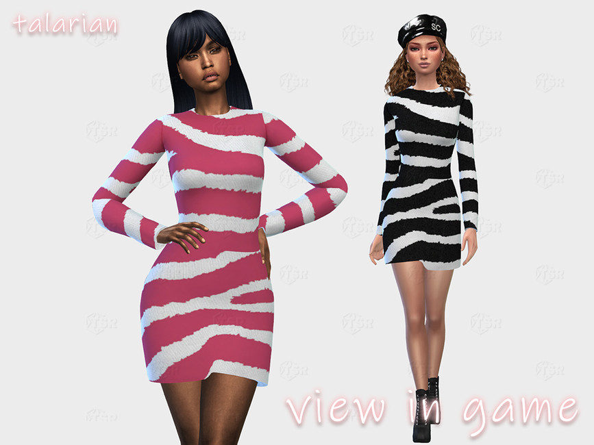 The Sims Resource - Mary open back mini dress in zebra print