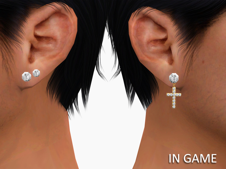 The Sims Resource - Diamond Cruz Earrings (for men & woman)