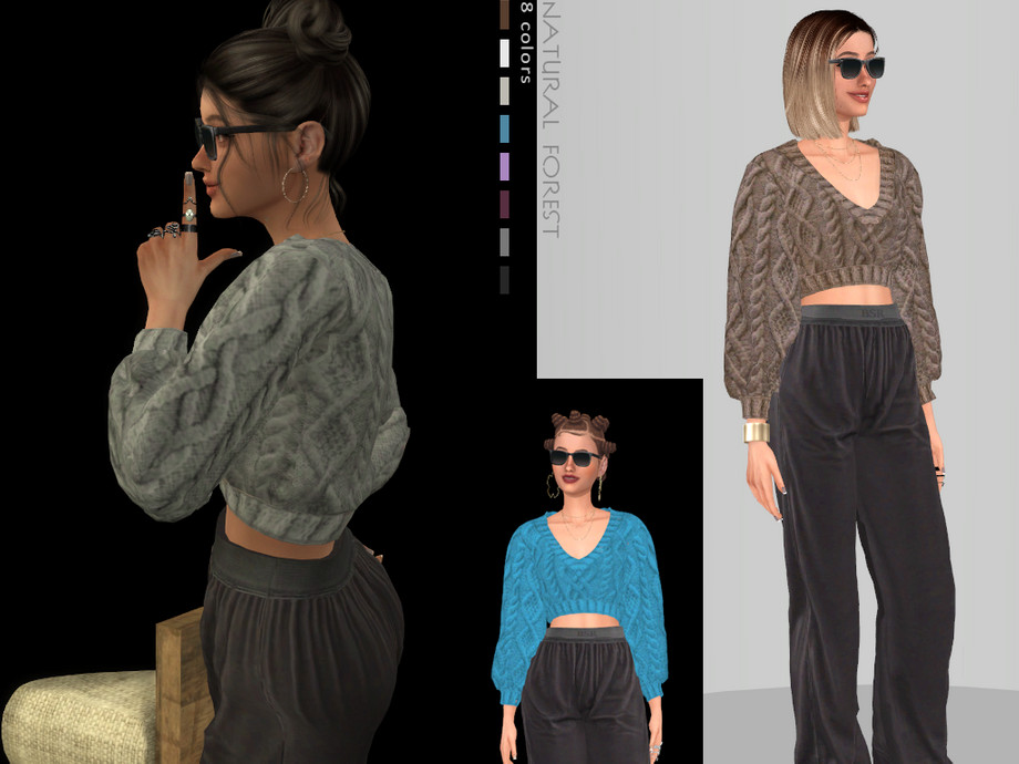 The Sims Resource | Cable Knitted Short Sweater