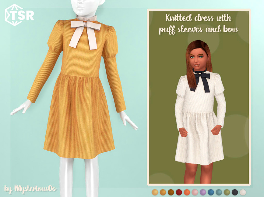The Sims Resource - Knitted dress with puff sleeves and bow