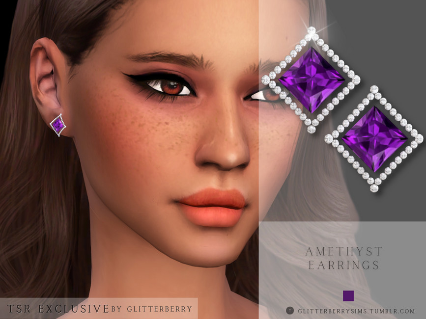 The Sims Resource - Amethyst Stud Earrings