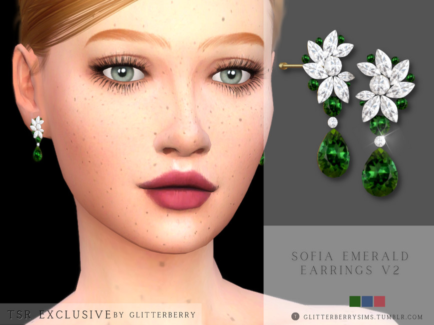 The Sims Resource - Sofia Emerald Earrings v2