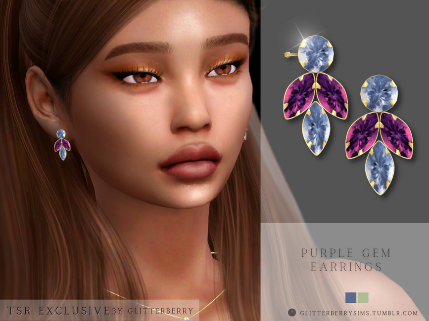 The Sims Resource - Purple Gem Earrings