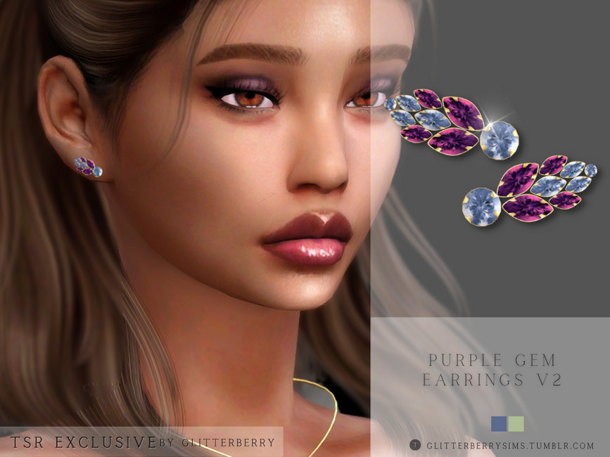 The Sims Resource - Purple Gemstone Earrings v2