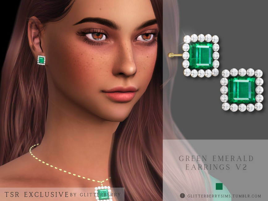 The Sims Resource - Green Emerald Earrings v2