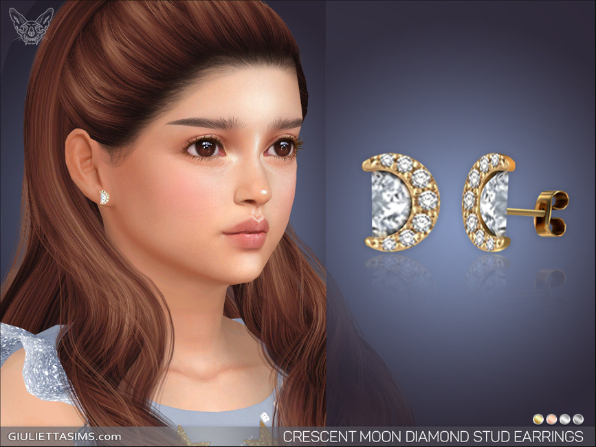 The Sims Resource - Crescent Moon Diamond Stud Earrings For Kids