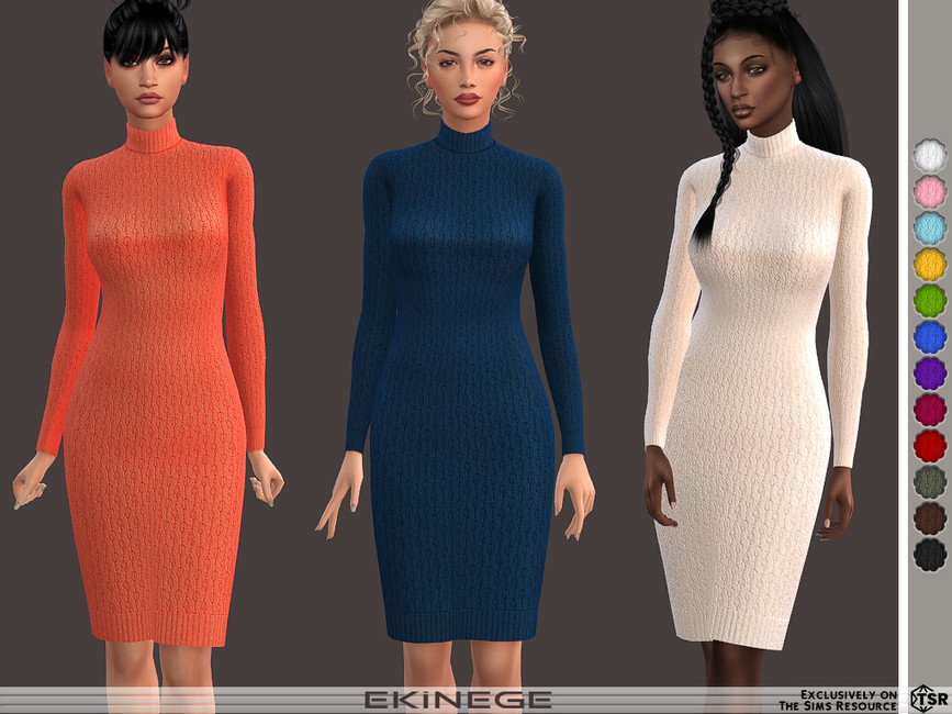 The Sims Resource - Cable Knit Midi Dress