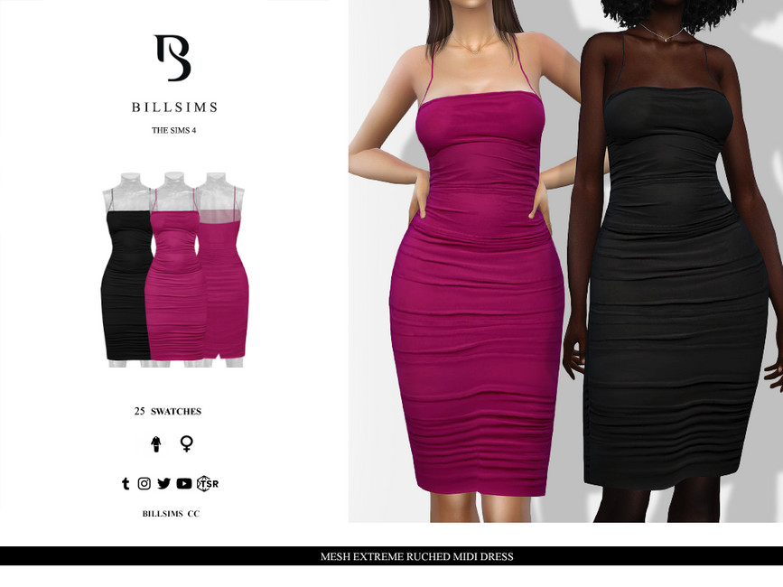 The Sims Resource - Mesh Extreme Ruched Midi Dress