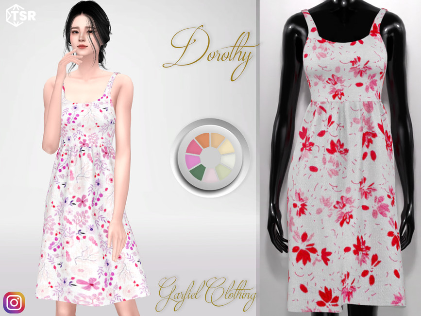 The Sims Resource - Dorothy - Vintage sundress with floral pattern