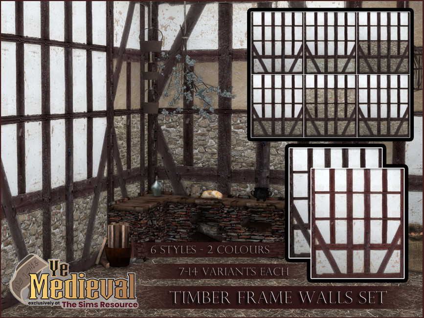 The Sims Resource - YeMedieval Timber Frame Walls (set)