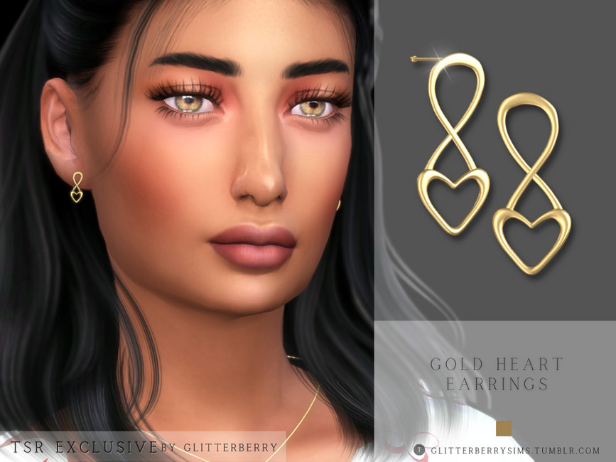 The Sims Resource - Gold Heart Earrings