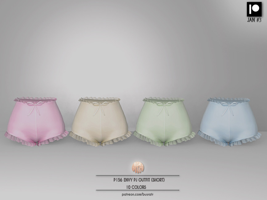 The Sims Resource - [PATREON] (Early Access) ENVY PJ OUTFIT (SHORT) P156