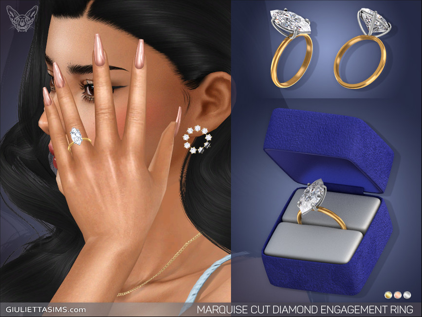 The Sims Resource - Marquise Cut Diamond Solitaire Engagement Ring