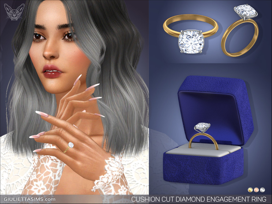 The Sims Resource - Cushion Cut Diamond Solitaire Engagement Ring