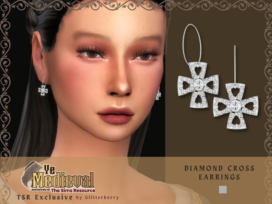 The Sims Resource - Ye Medieval Diamond Cross Earrings