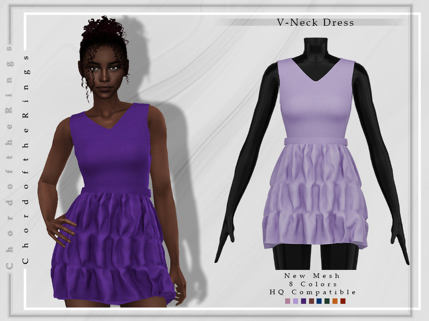 The Sims Resource - V-Neck Dress D-195