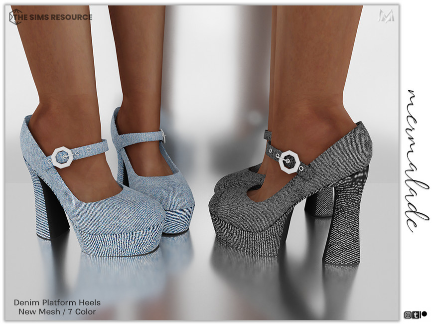 The Sims Resource - Denim Platform Heels S102