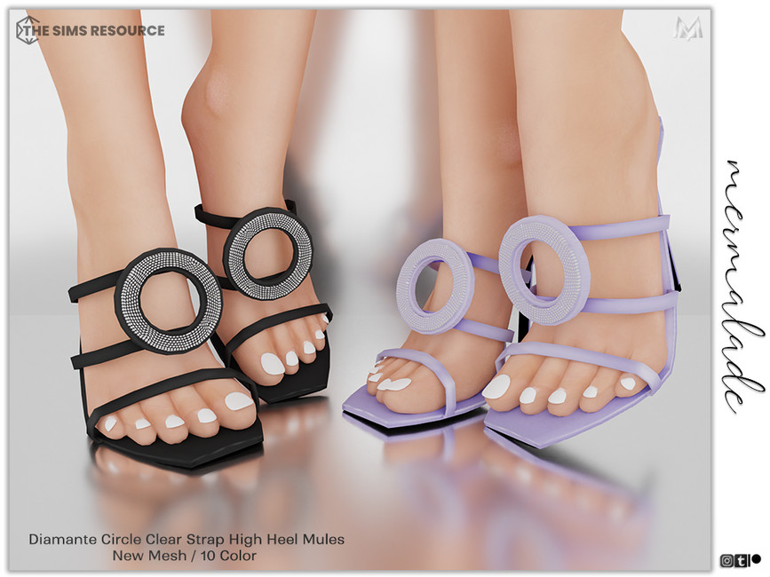 The Sims Resource - Diamante Circle Clear Strap High Heel Mules S111