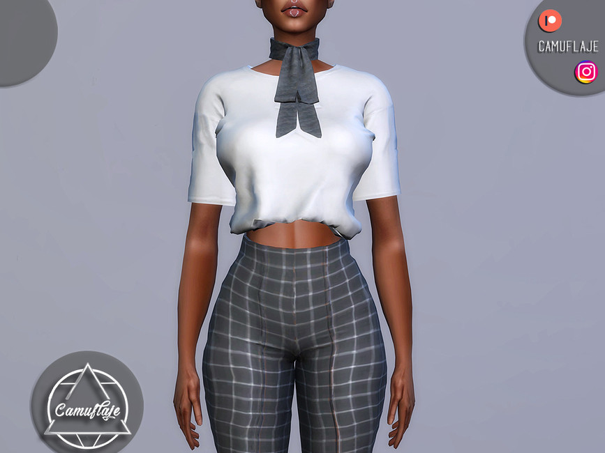 The Sims Resource - SET 225 - T-Shirt & Neck Bow