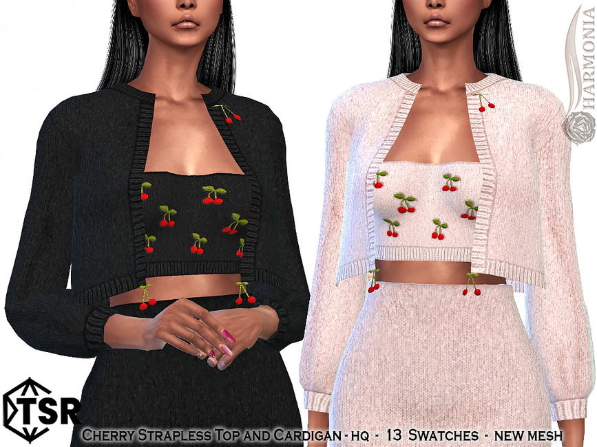 The Sims Resource - Cherry Strapless Top and Cardigan