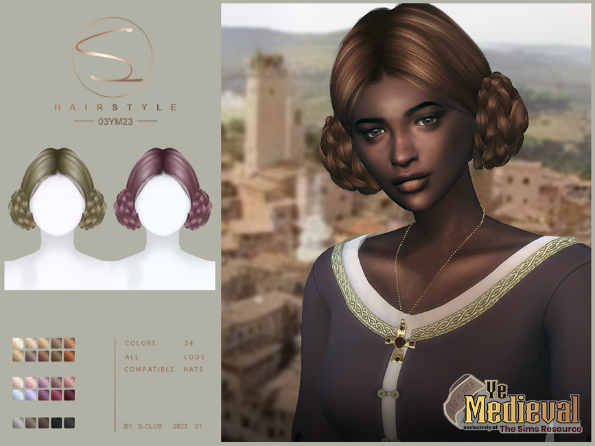 The Sims Resource - Ye Medieval braid hairstyle 03YM23