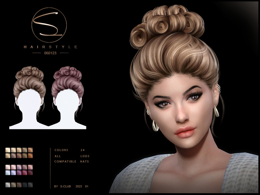 The Sims Resource - Elegante updo hairstyle Marie060123 by S-CLUB