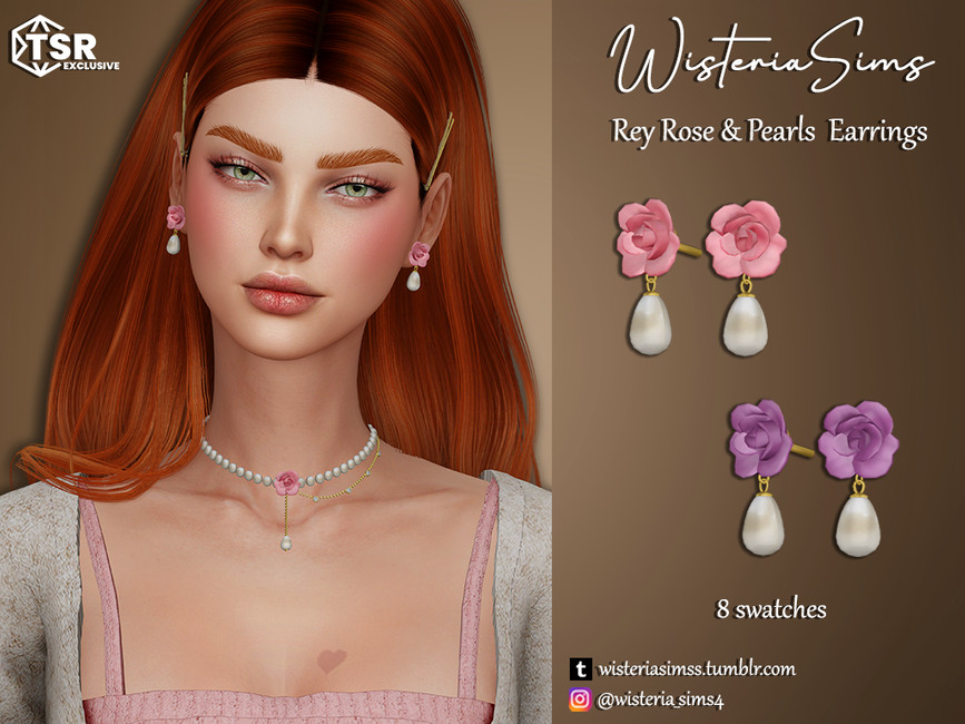 The Sims Resource - Rey Rose & Pearls Earrings