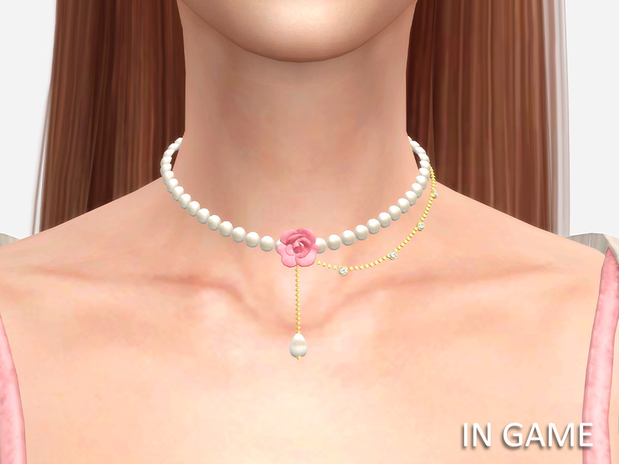 The Sims Resource - Rey Rose & Pearls Necklace