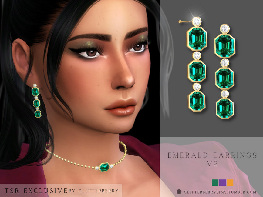 The Sims Resource - Emerald Earrings v2