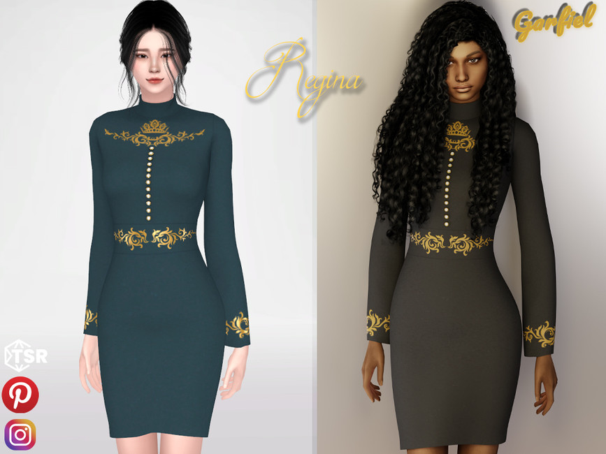 The Sims Resource - Regina - Tight dress with gold ornaments
