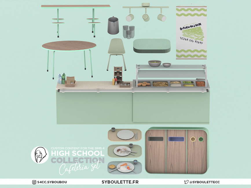 The Sims Resource - Patreon release - High school Cafeteria set part 2