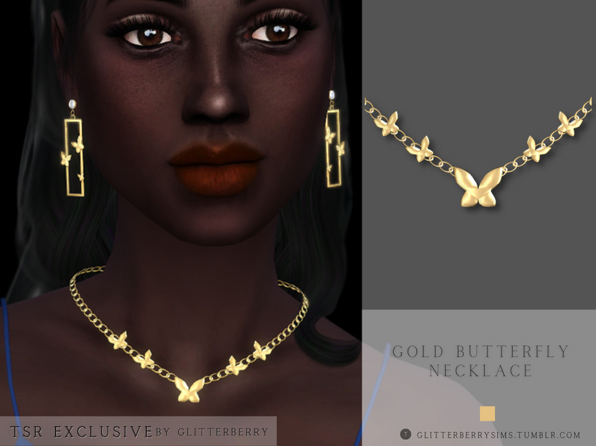 The Sims Resource - Gold Butterfly Necklace