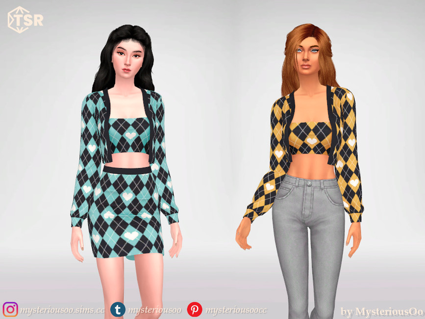 The Sims Resource - Top and cardigan with diamonds