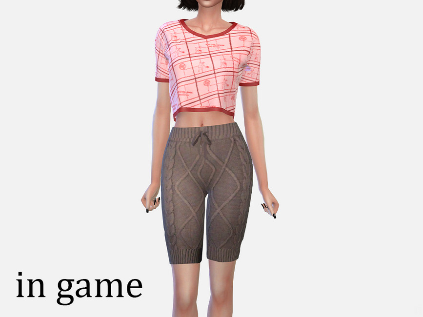 The Sims Resource - Drawstring Cable Knit Shorts
