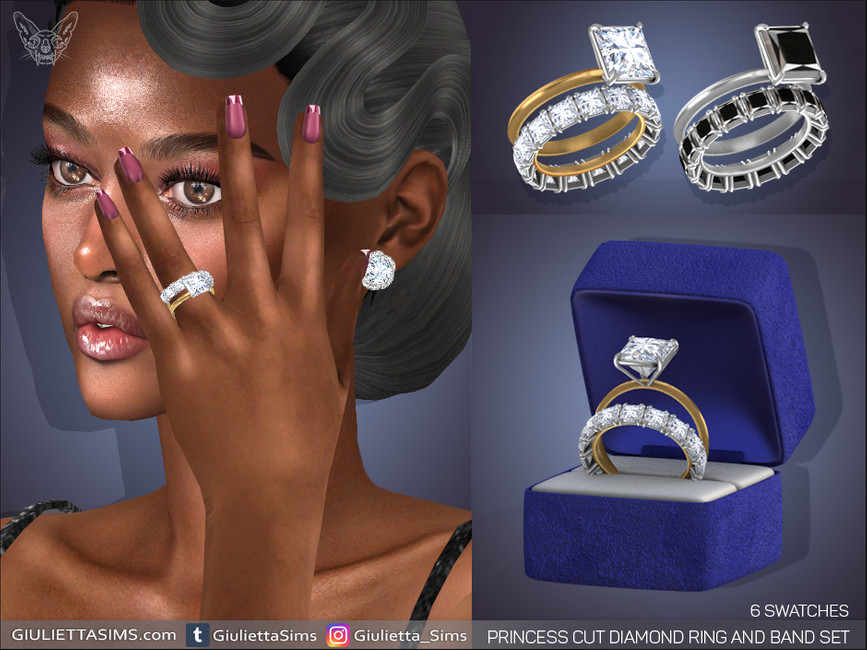 The Sims Resource - Princess Cut Diamond Wedding Ring and Band