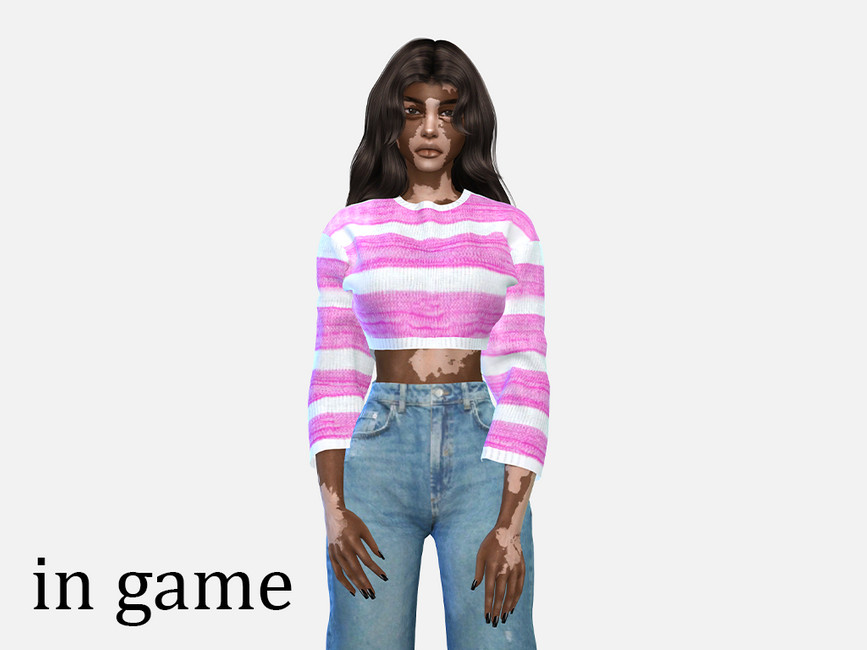 The Sims Resource - Distressed Stripe Knit Jumper