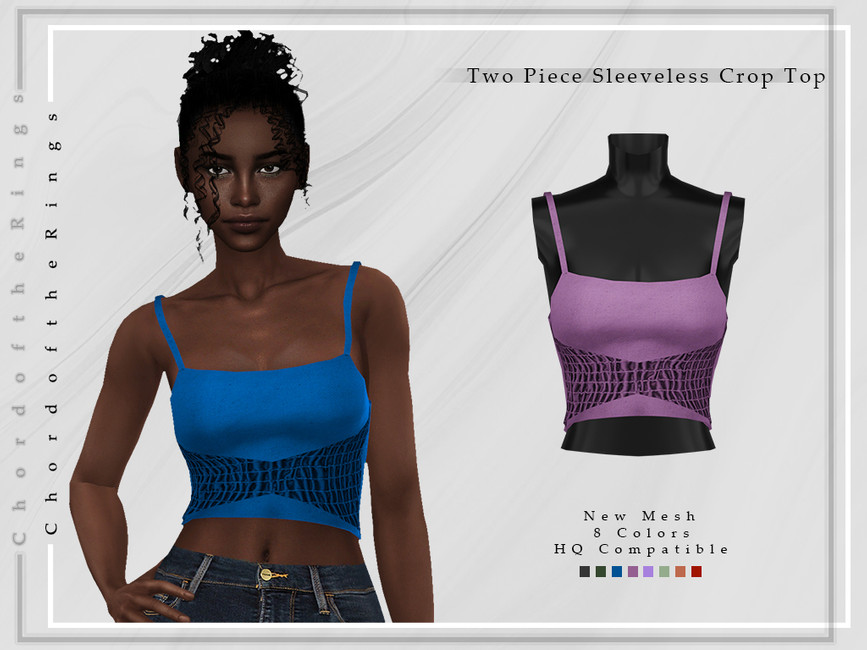 The Sims Resource - Two Piece Sleeveless Crop Top T-378