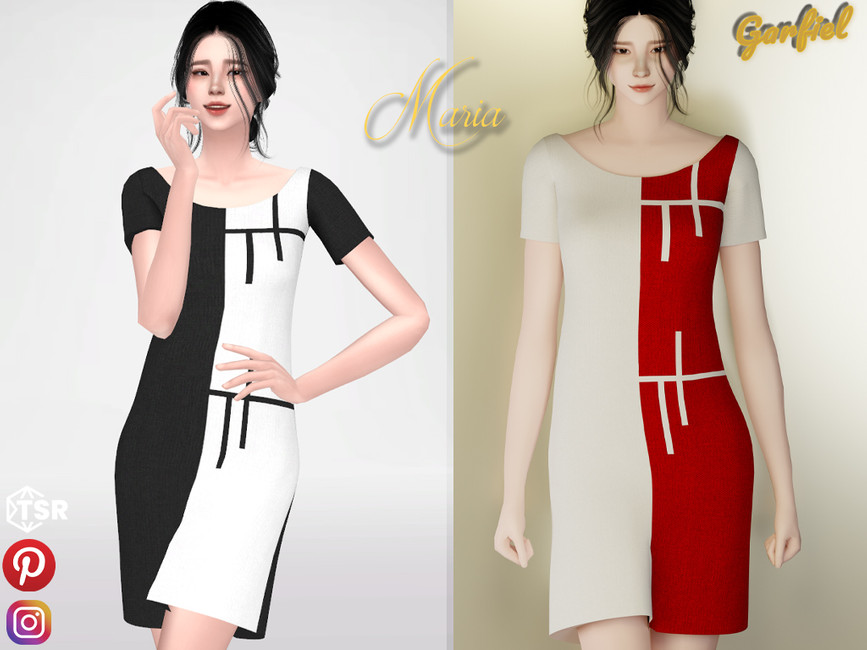 The Sims Resource - Maria - Simple two-tone dress with geometric inserts