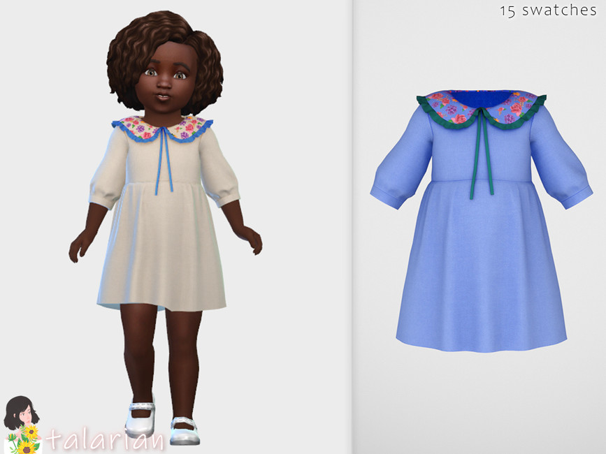 The Sims Resource - Olive Dress with collar and ruffles