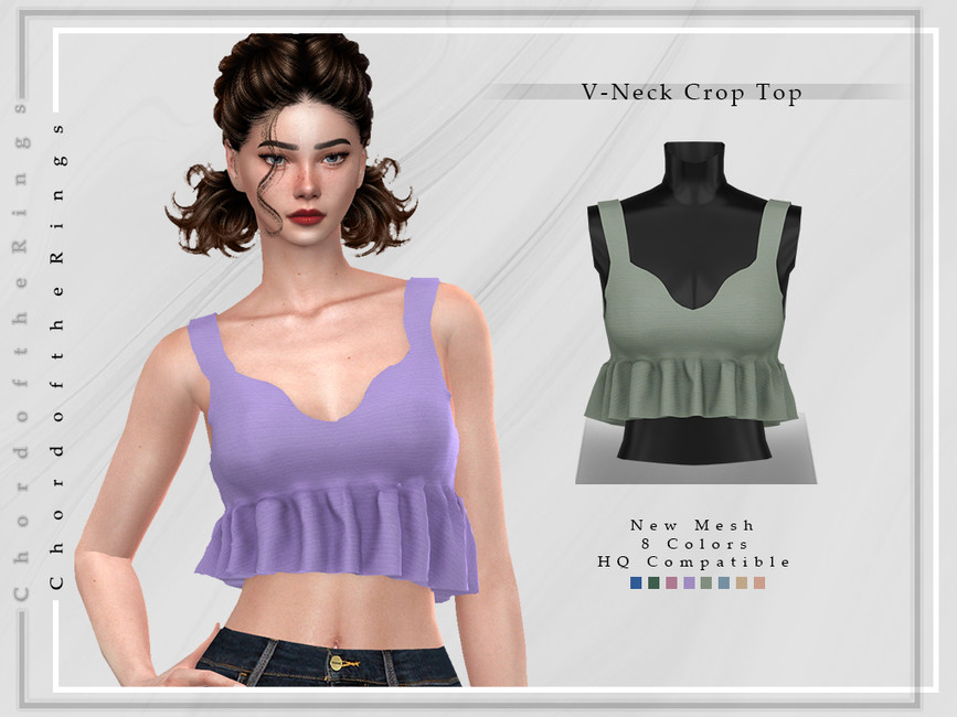 The Sims Resource - V-Neck Crop Top T-381